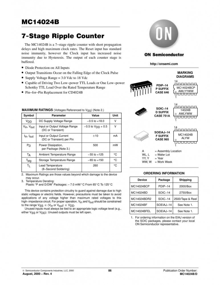 MC14024BFR2 technical document page 1