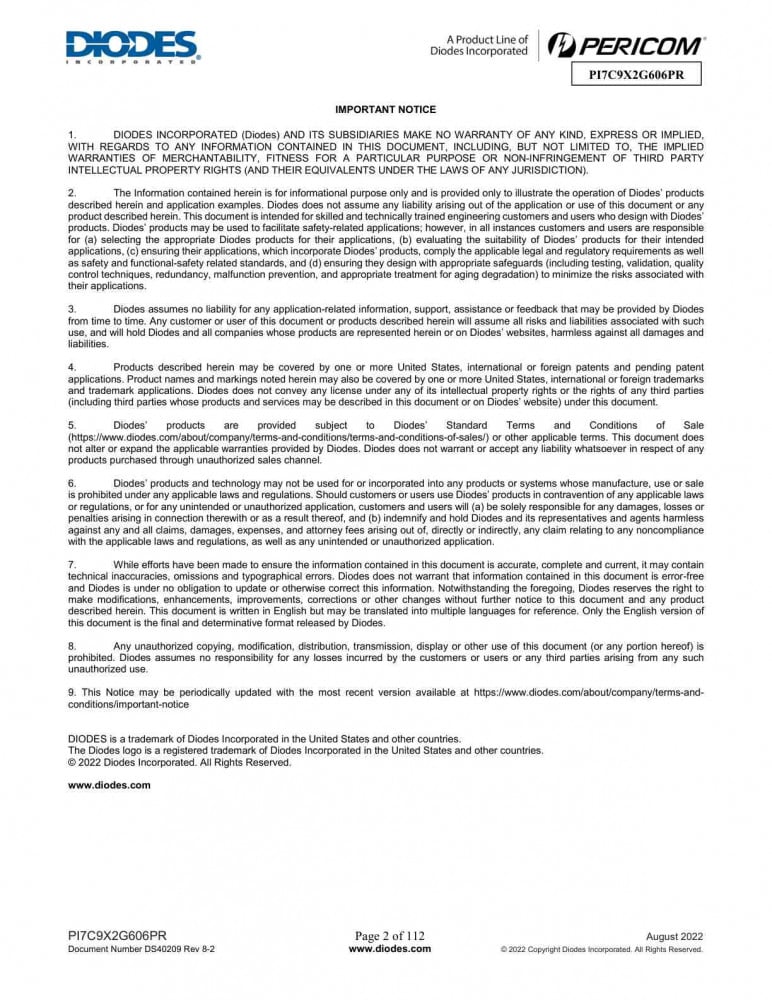 PI7C9X2G606PR datasheet page 2