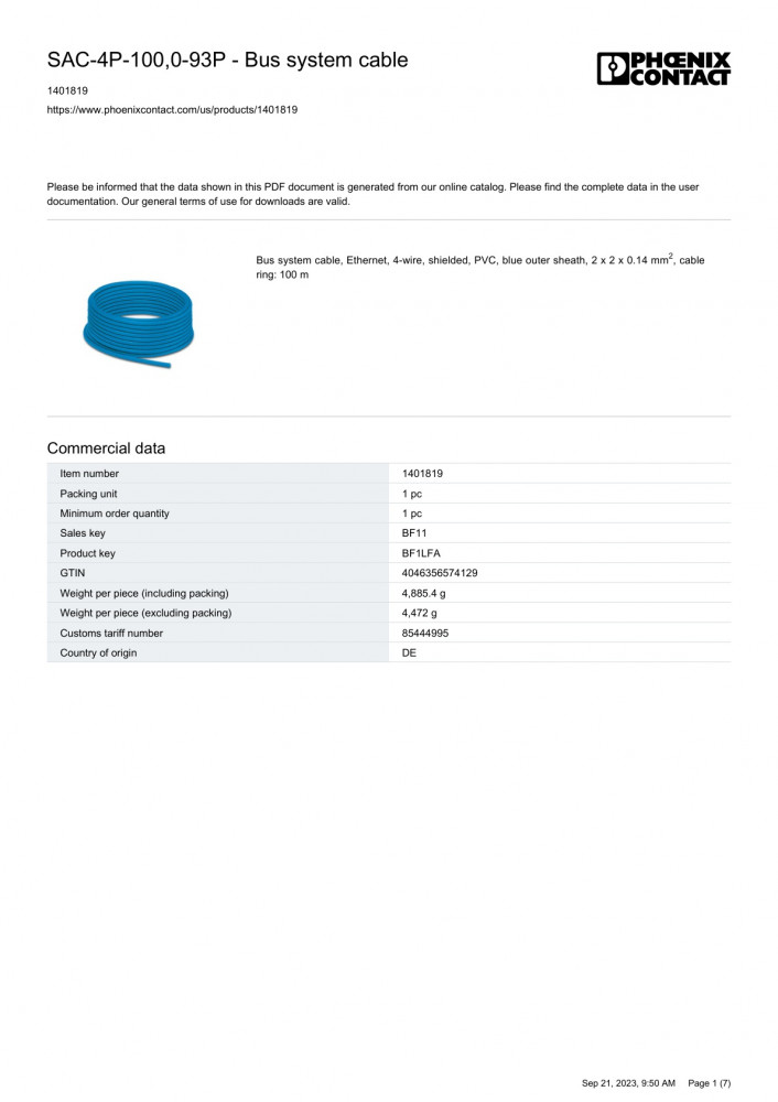 Phoenix Contact 1401819 document page 1
