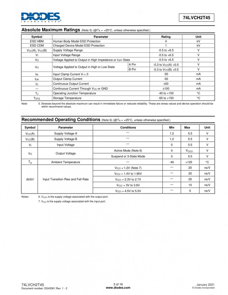 74LVCH2T45RA3-7 datasheet page 3