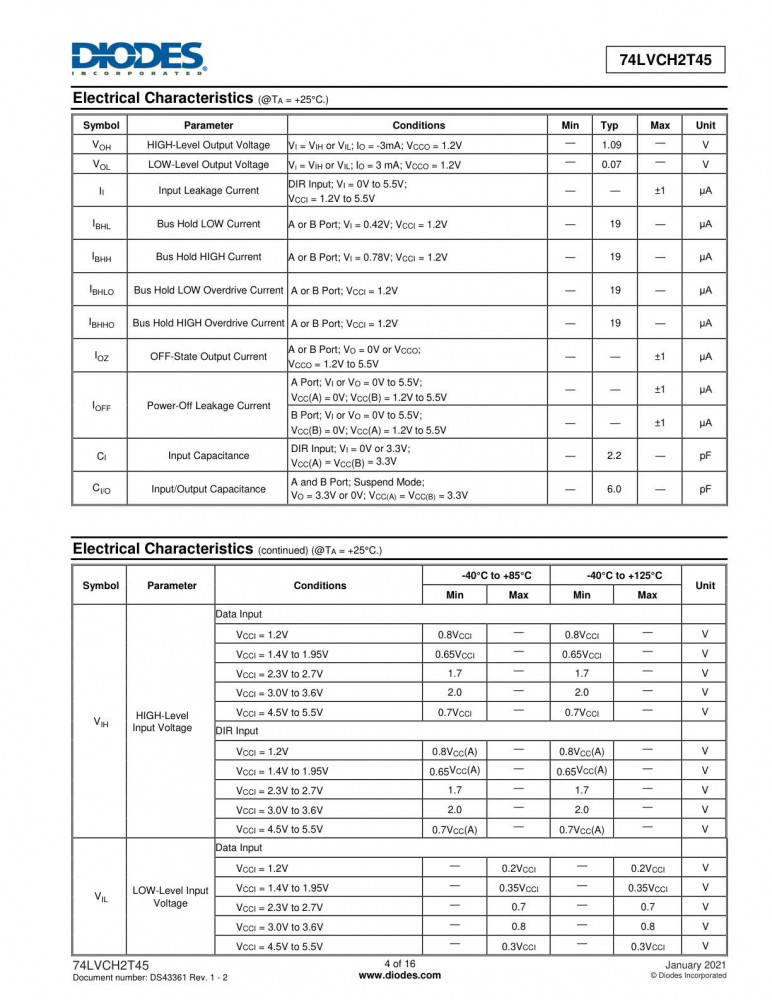 74LVCH2T45RA3-7 datasheet page 4