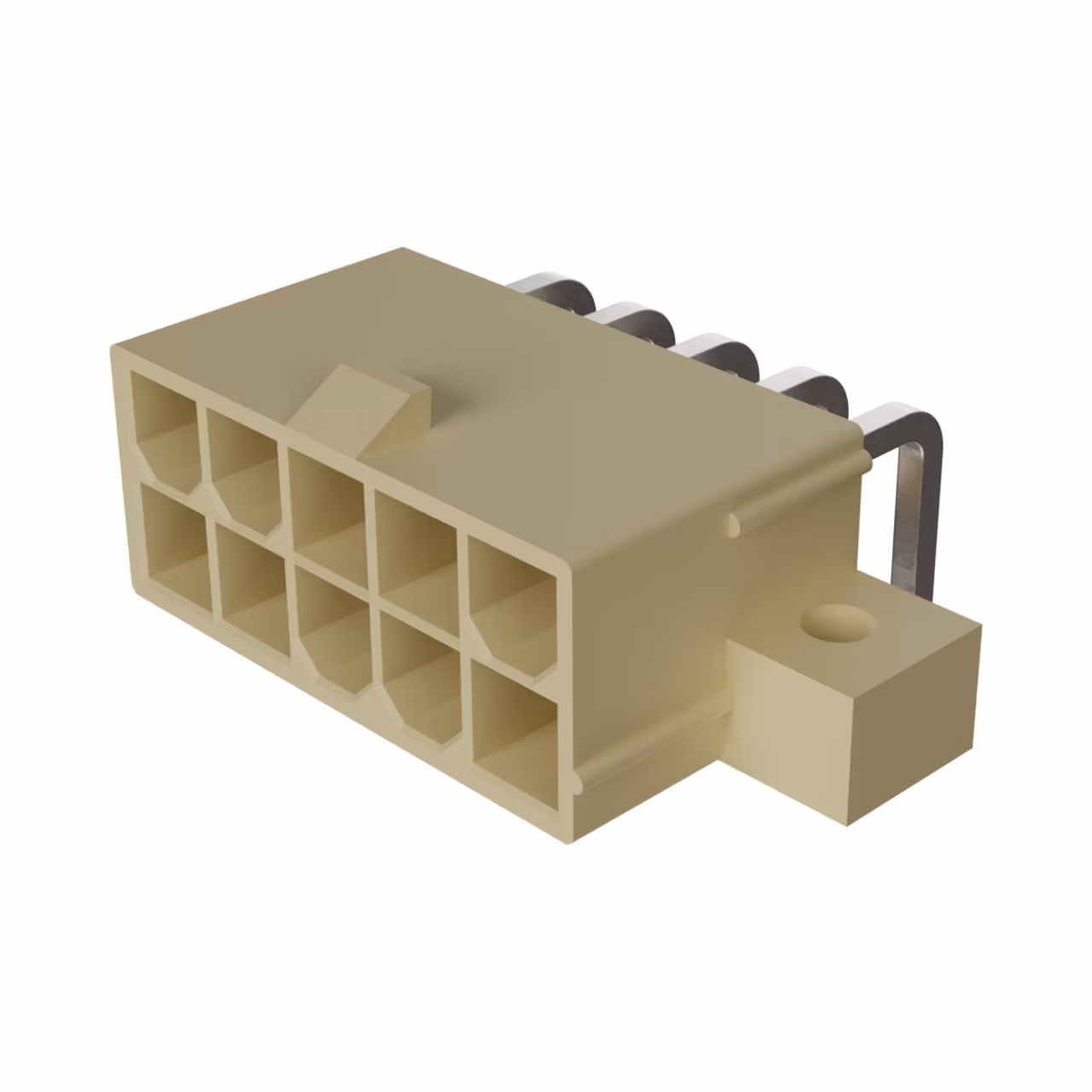 Mini-Fit Jr. Header, 4.20mm Pitch, Dual Row, Right-Angle, 10 Circuits, Nylon 6/6 94V-0, Natural, Matte Tin (Sn) Plating, with Mounting Flanges, Bag for sale