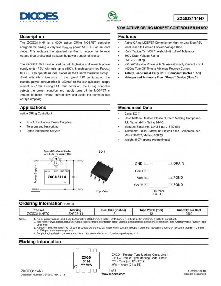ZXGD3114N7TC datasheet page 1