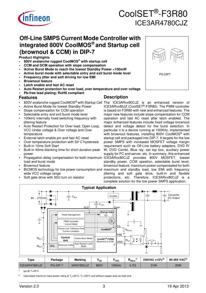 ICE3AR4780CJZ datasheet page 3