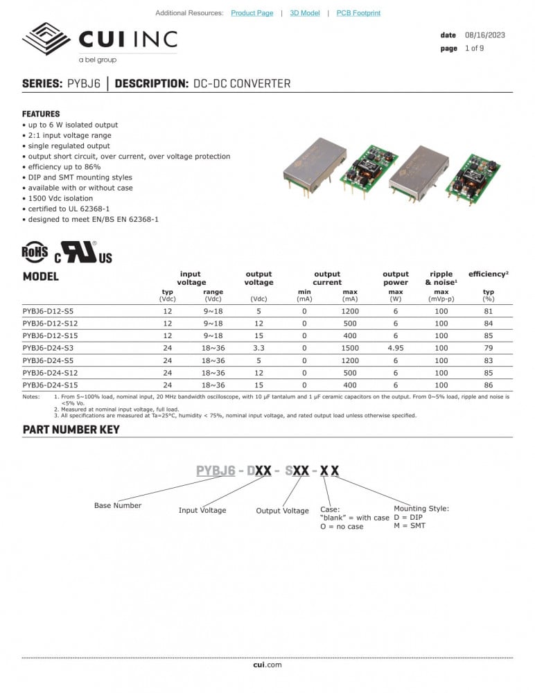 CUI PYBJ6 series datasheet page 1