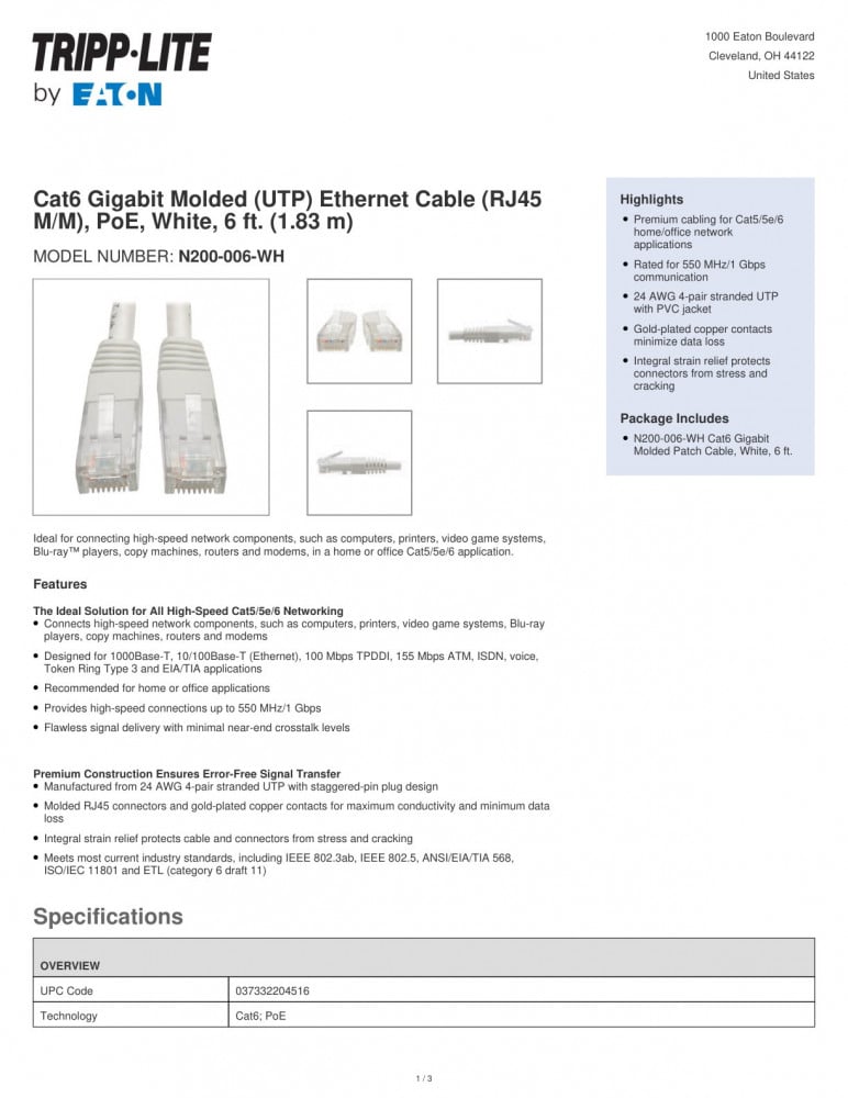 N200-006-WH technical document page 1