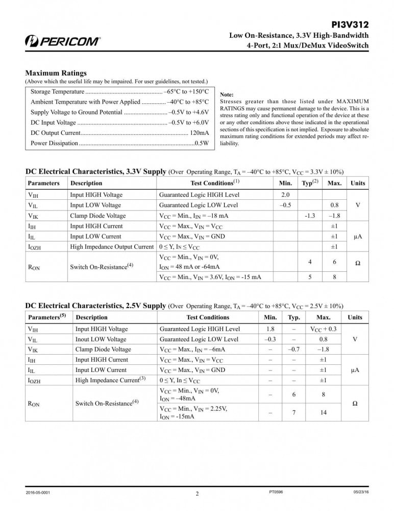 PI3V312QEX datasheet page 2