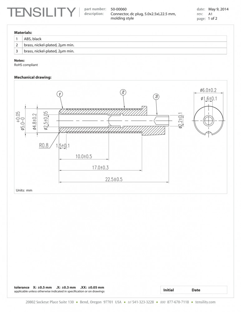 50-00060 specification document, page 1
