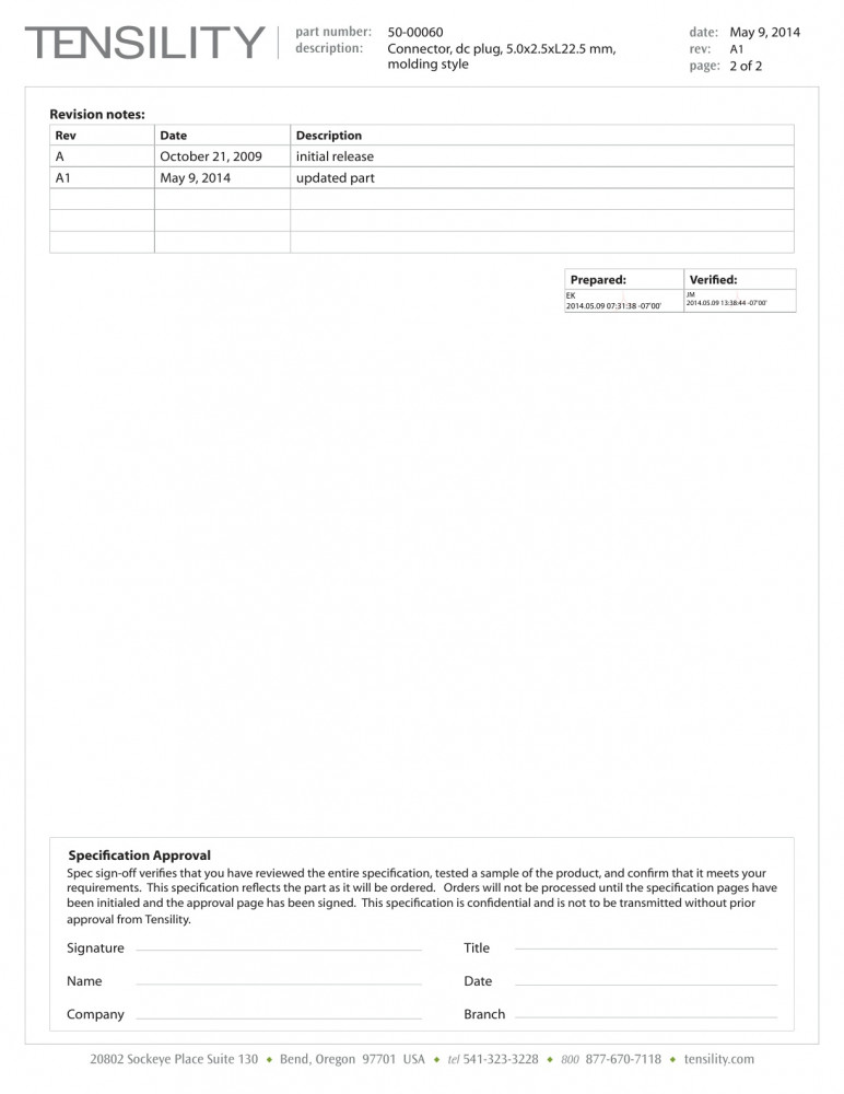 50-00060 specification document, page 2