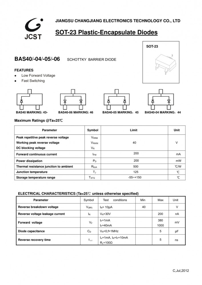 JSCJ BAS40-05 datasheet page 1