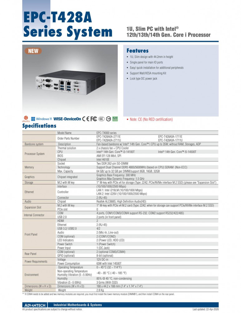 EPC-T428A product document page 1