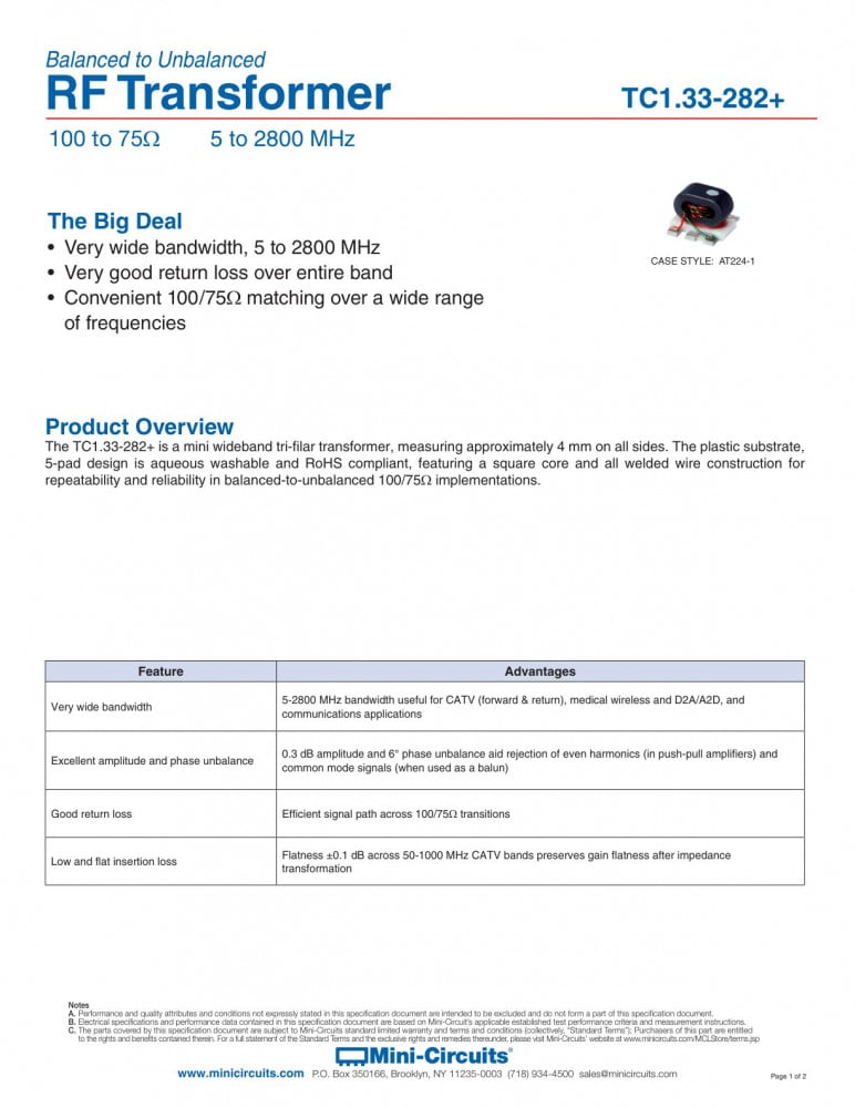 TC1.33-282+ datasheet page 1