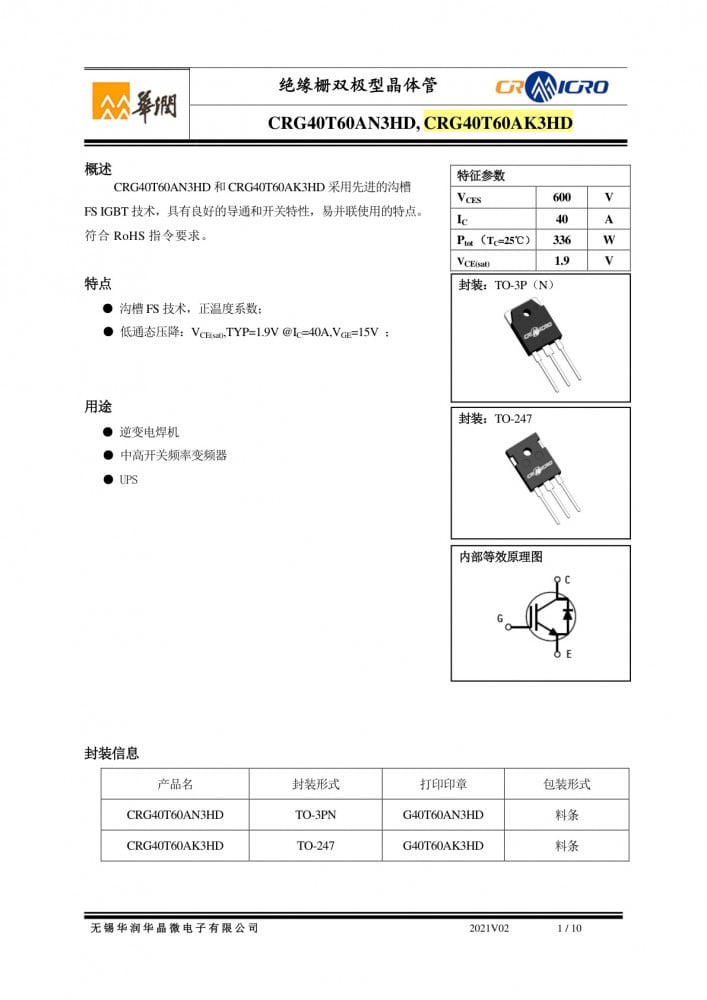 CRG40T60AK3HD datasheet page 1