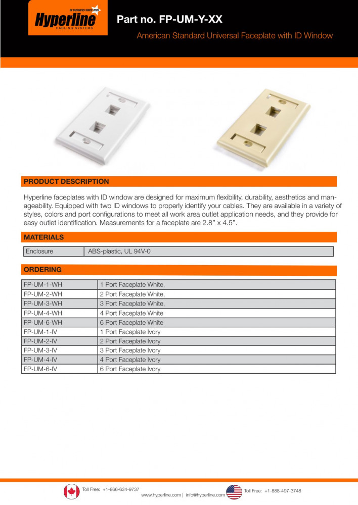 Hyperline FP-UM faceplate technical document