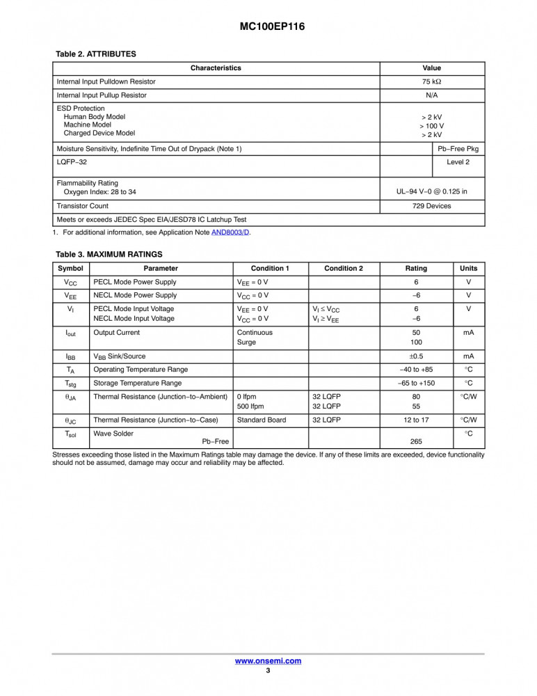 MC100EP116 datasheet page 3