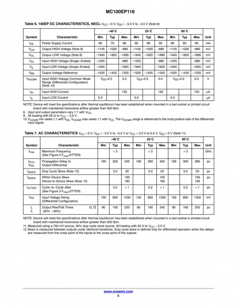 MC100EP116 datasheet page 5