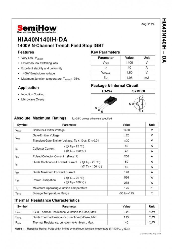 HIA40N140IH-DA datasheet page 1