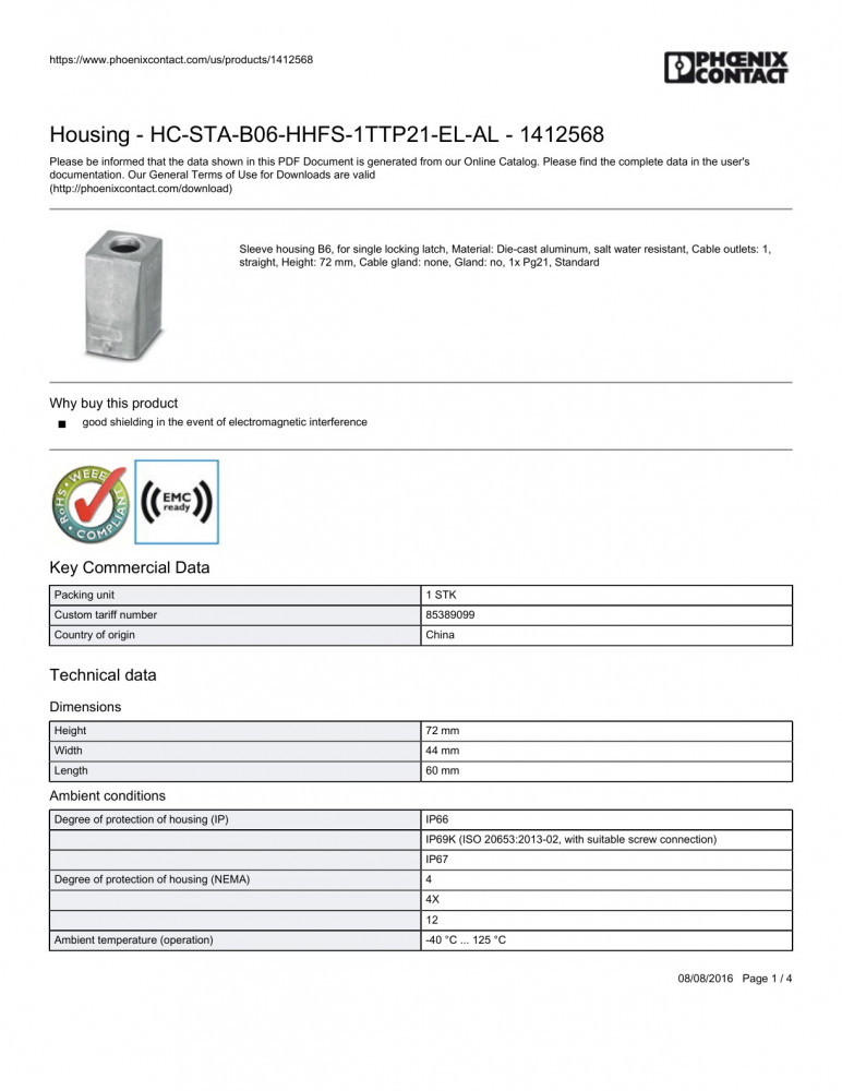 Phoenix Contact 1412568 technical document page 1