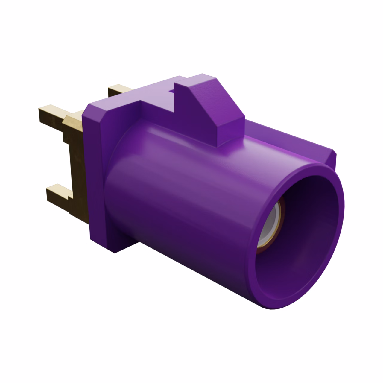 FAKRA Jack, Straight, PCB Receptacle, Through Hole, Brass Body, Gold (Au) Plated, Keying Code H, Violet,  50 Ohms for sale