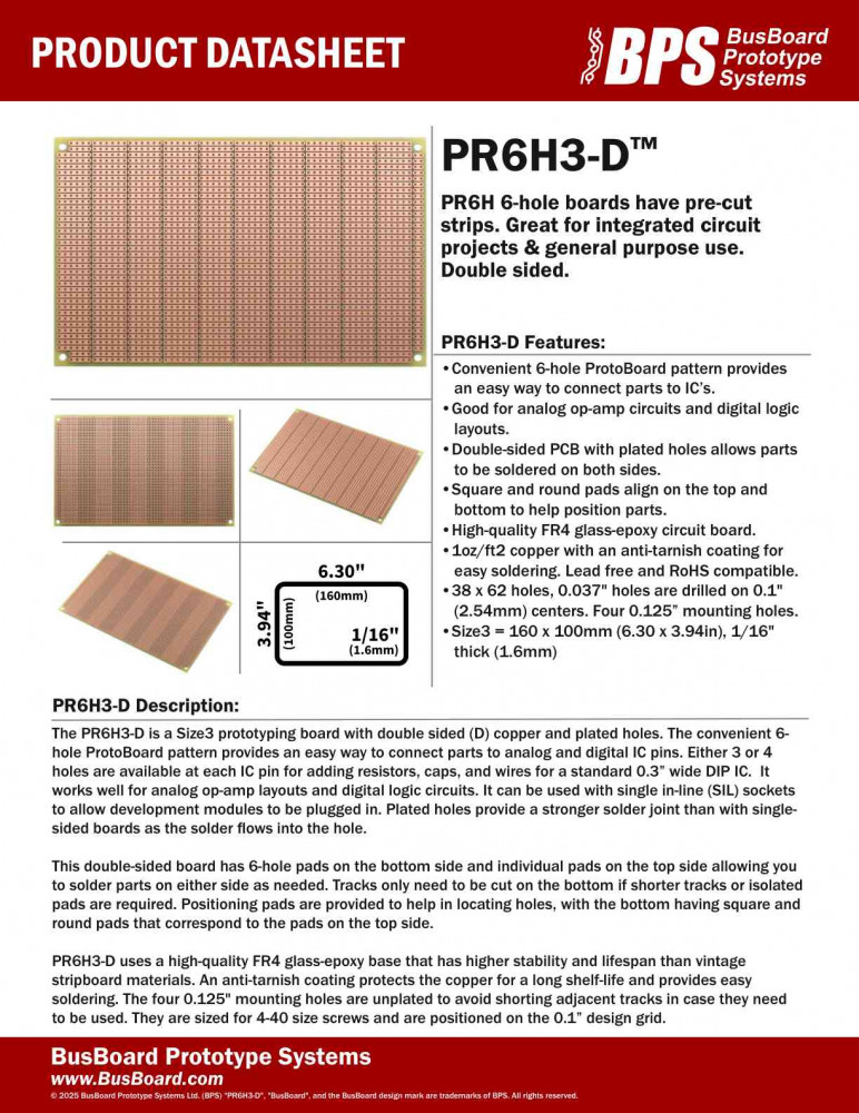 PR6H3-D board drawing and measurement reference, page 1
