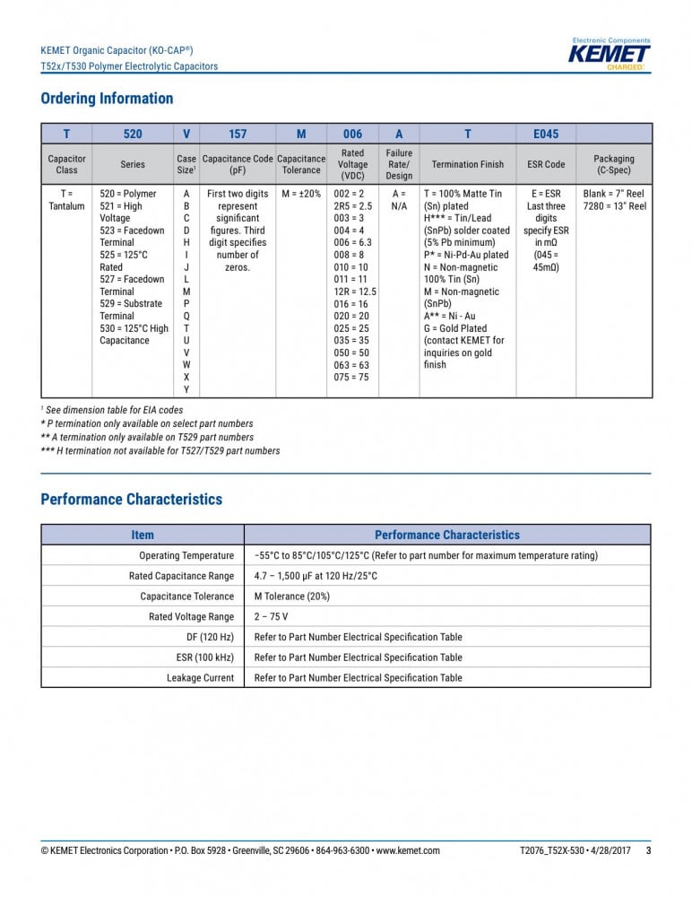 KEMET T520 series datasheet page 3