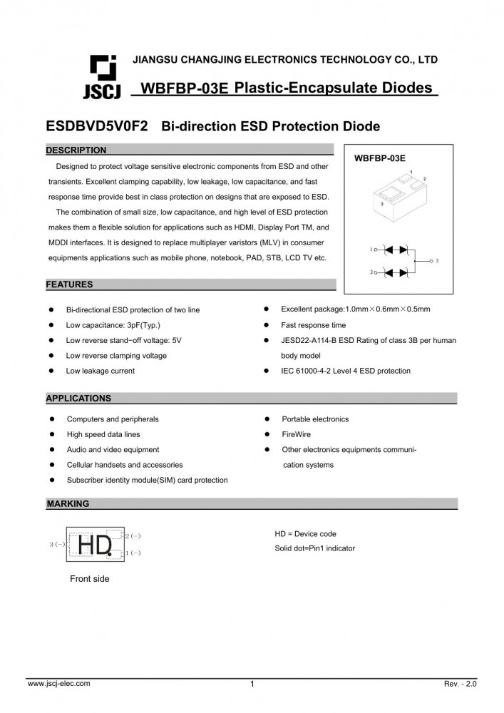 ESDBVD5V0F2 datasheet page 1