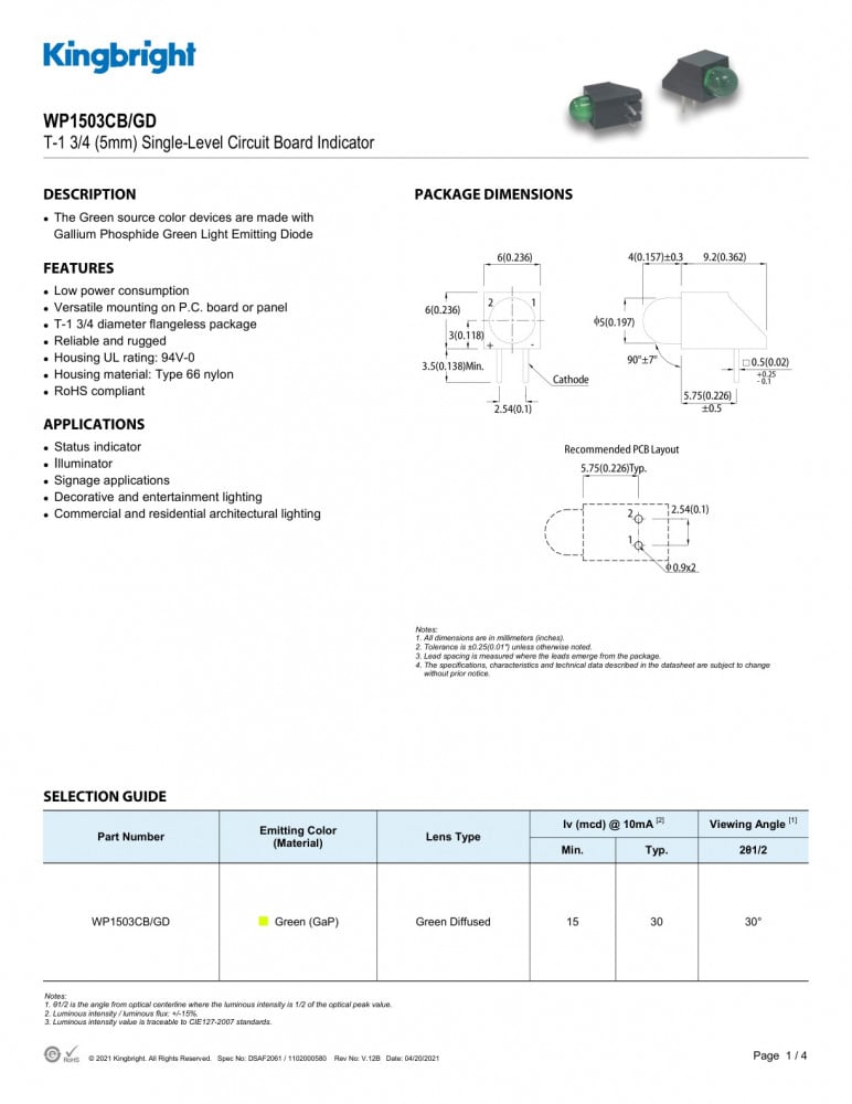 WP1503CB/GD datasheet page 1
