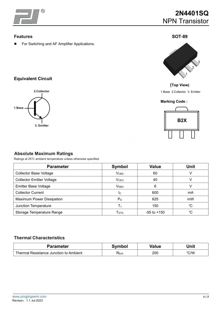 2N4401SQ datasheet page 1