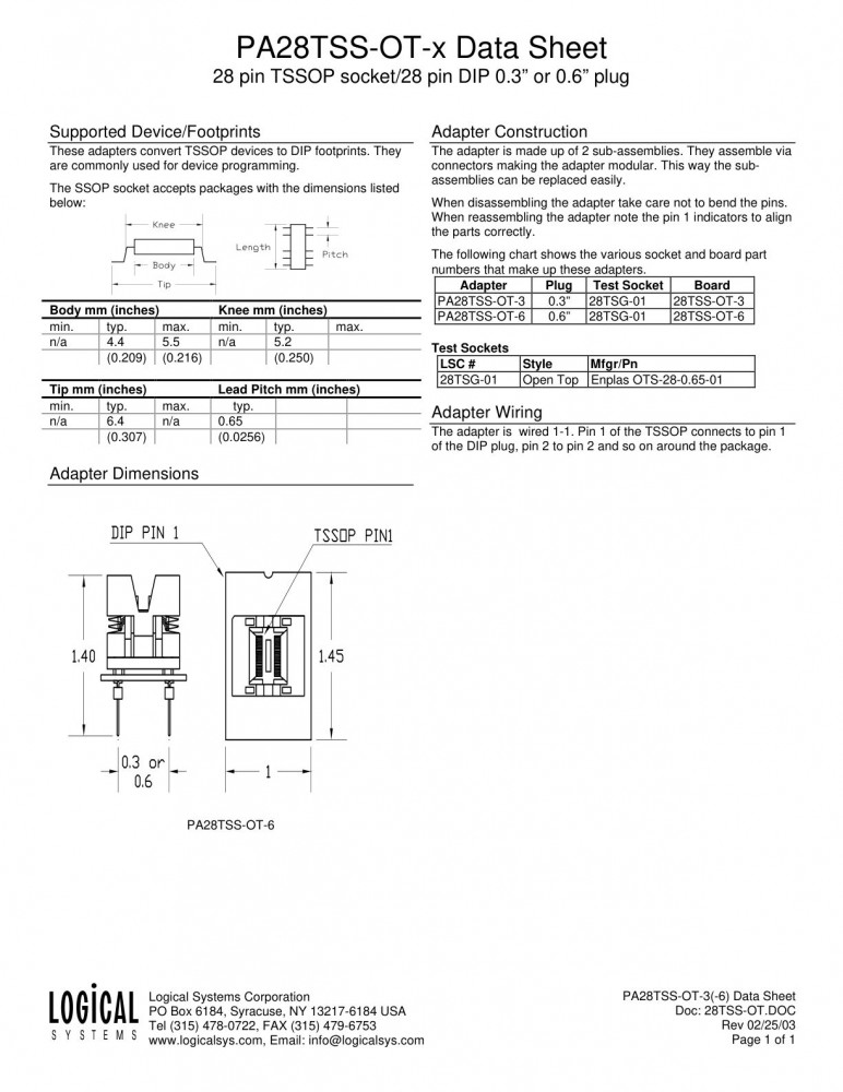 PA28TSS-OT-6 adapter technical document page