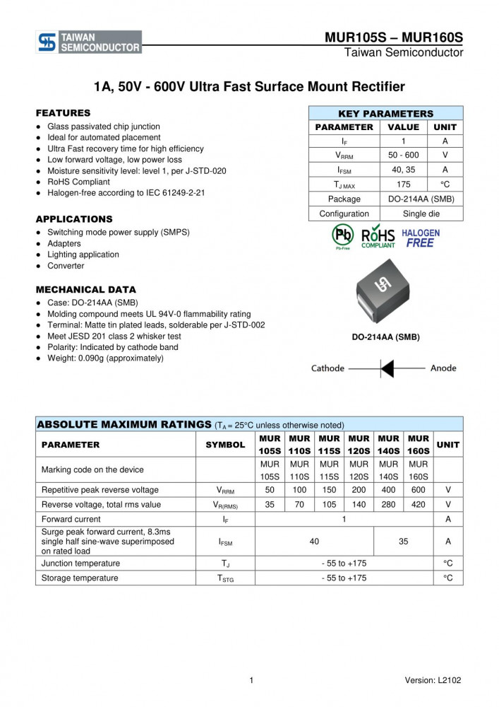 MUR105S datasheet page 1