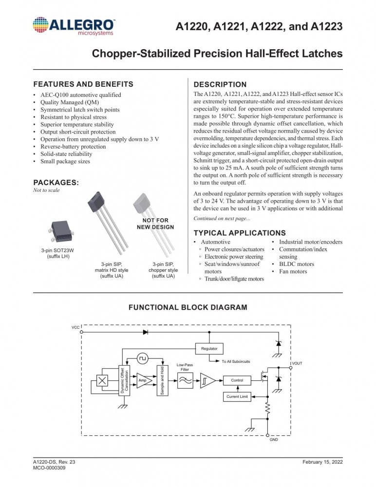 A1222 series datasheet page 1