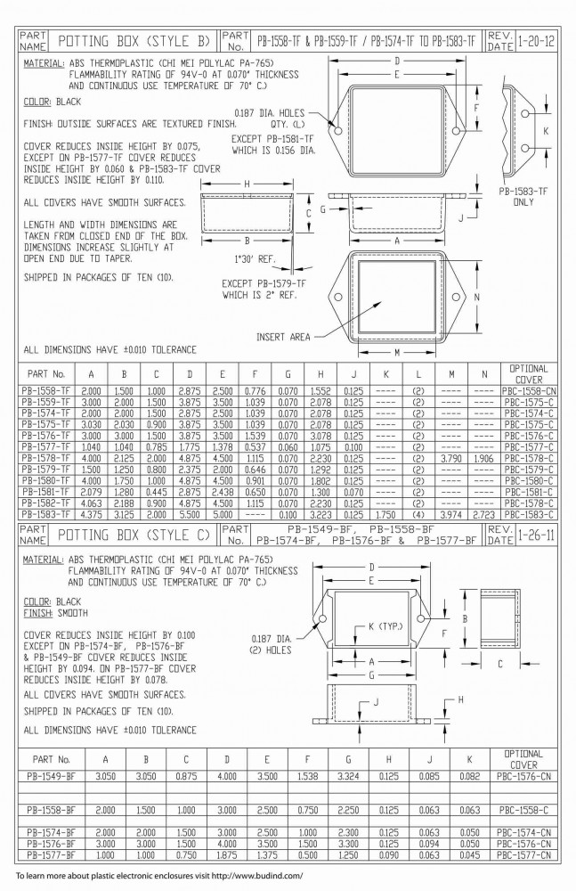 PB-1579-TF potting box product drawing