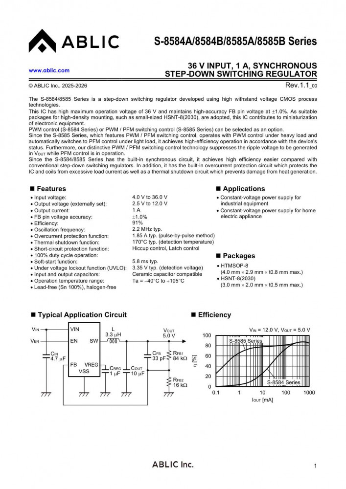 S-8584A/B datasheet page 1