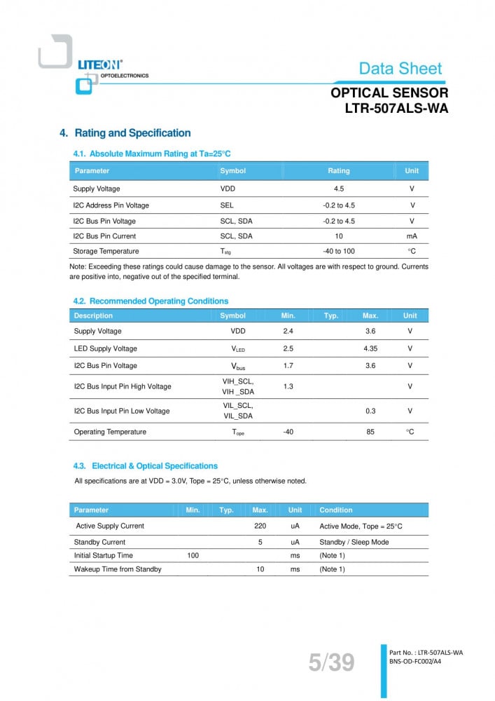 LTR-507ALS-WA datasheet page 6