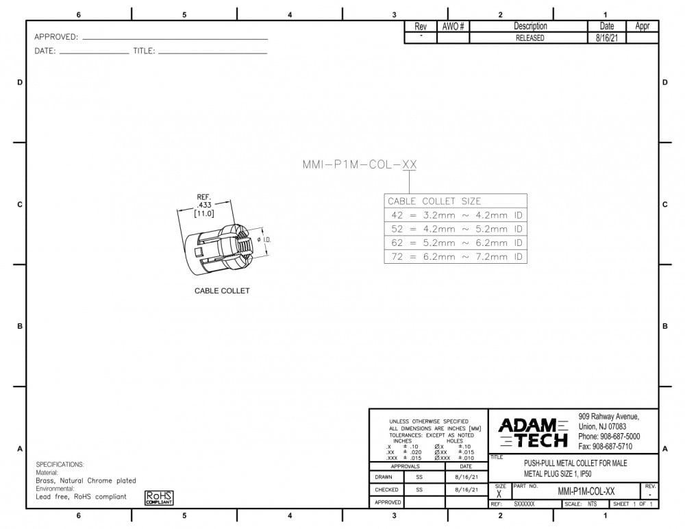 ADAM TECH MMI-P1M-COL-42 technical drawing