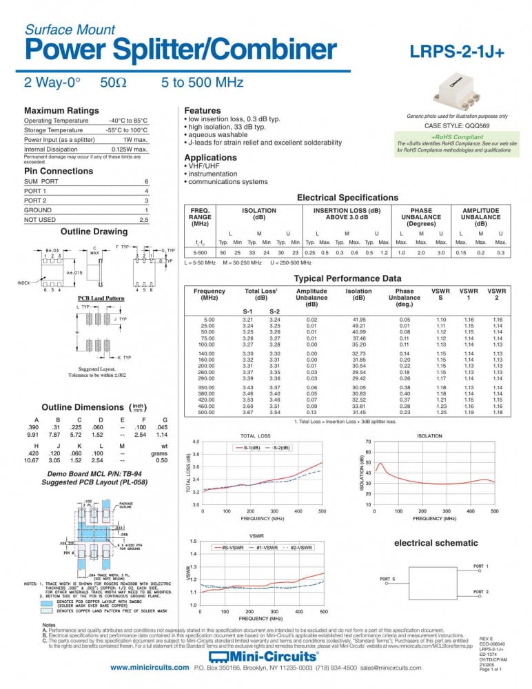 LRPS-2-1J+ technical datasheet page