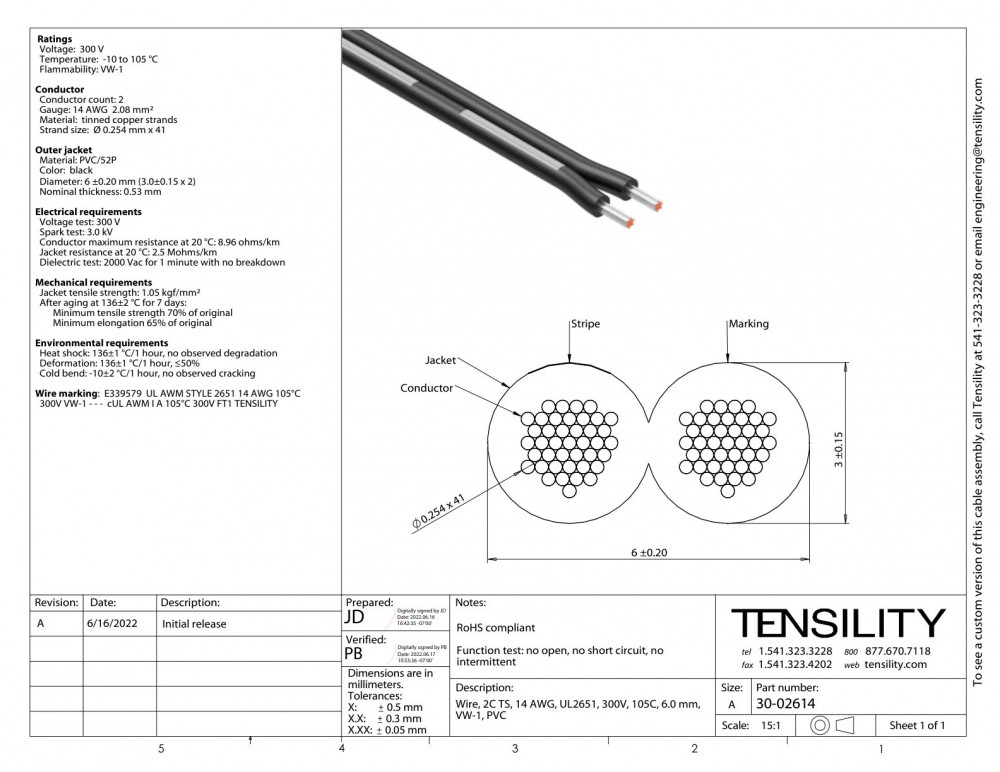 Tensility International 30-02614 cable drawing