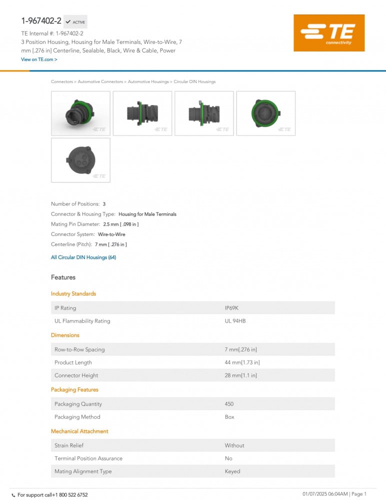 TE Connectivity product document page 1