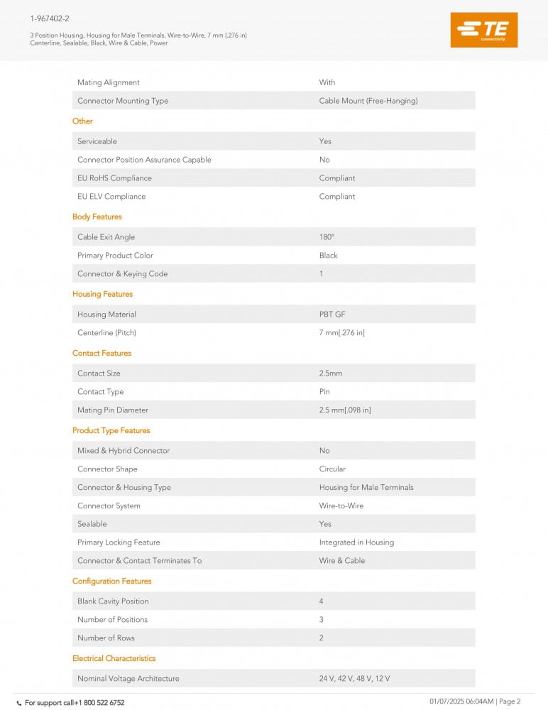 TE Connectivity product document page 2