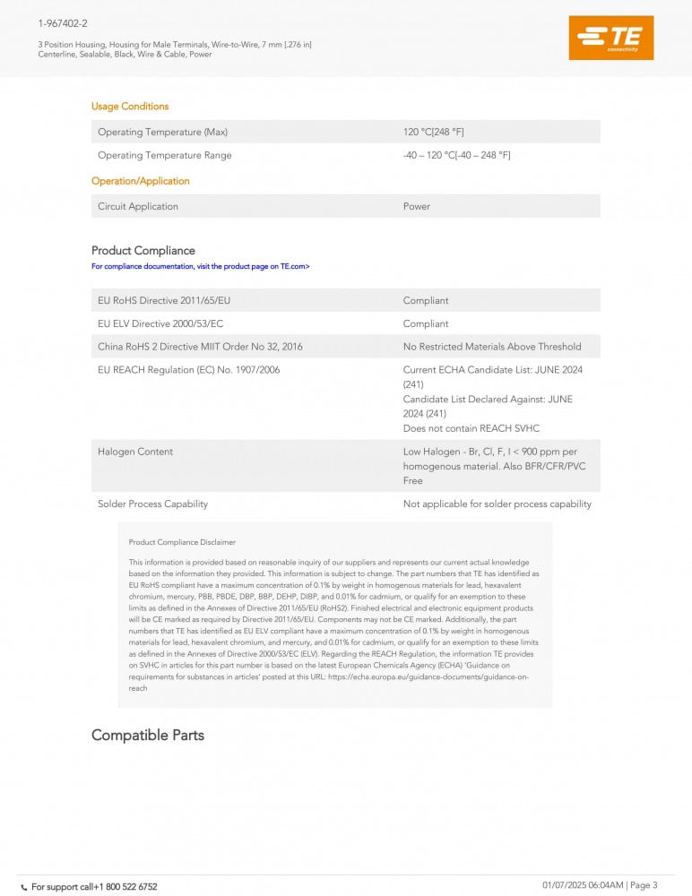 TE Connectivity product document page 3