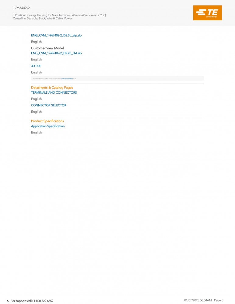 TE Connectivity product document page 5
