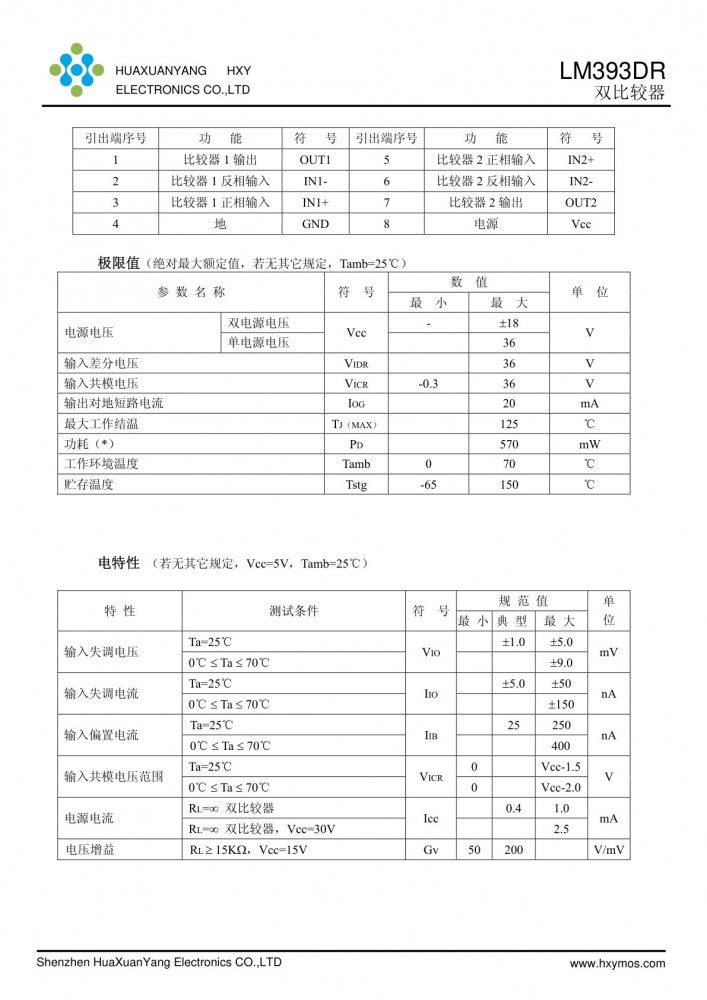 LM393DR-HXY datasheet page 2