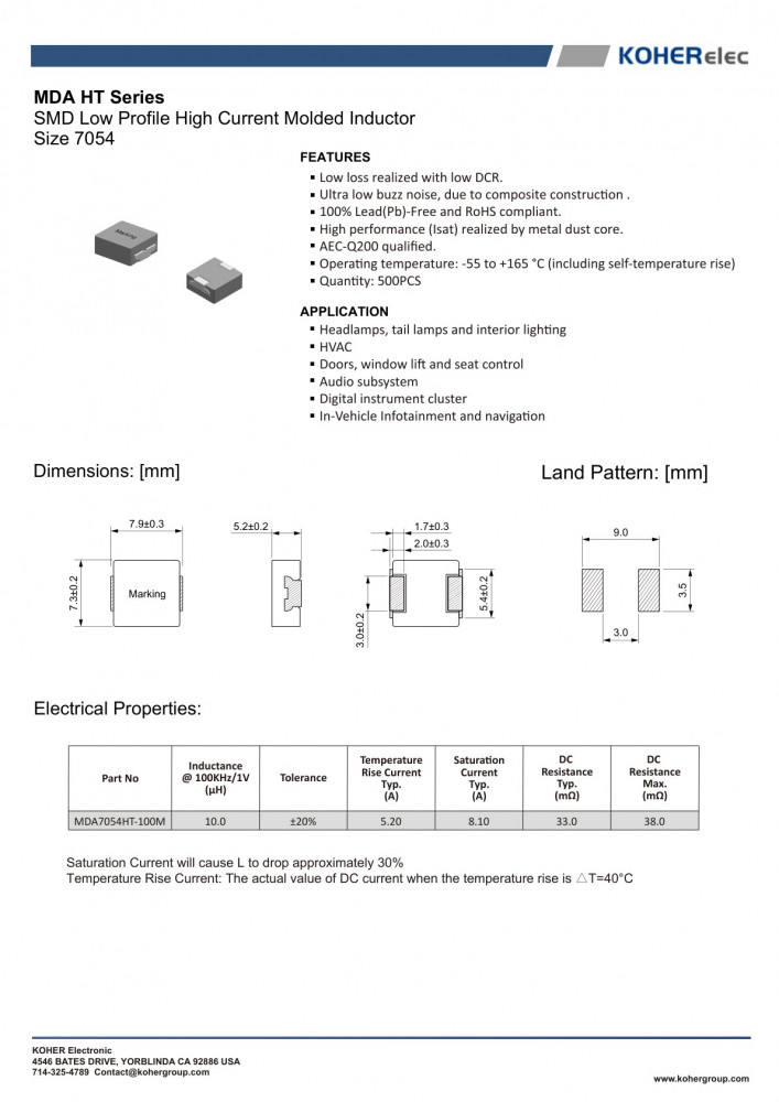 MDA7054HT-100M technical document page