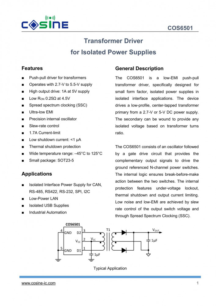 COS6501 datasheet page 1