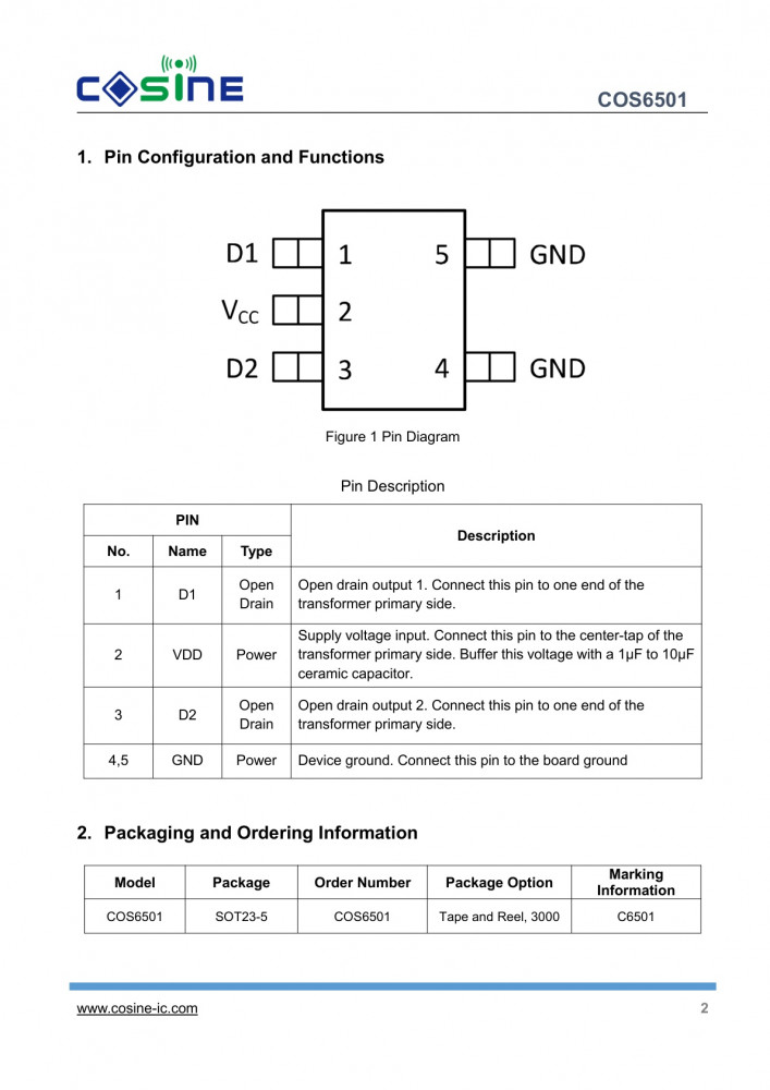 COS6501 datasheet page 2