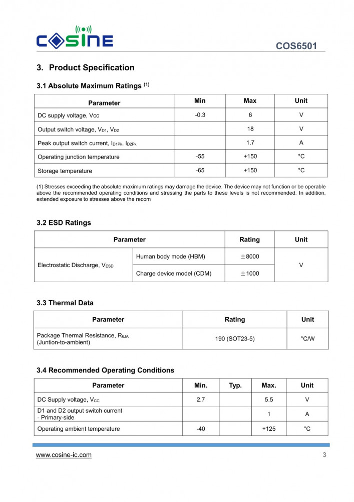 COS6501 datasheet page 3