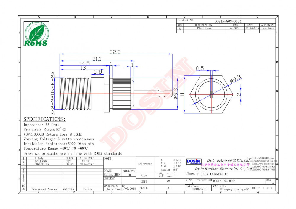 DOSIN-803-0364 technical drawing page