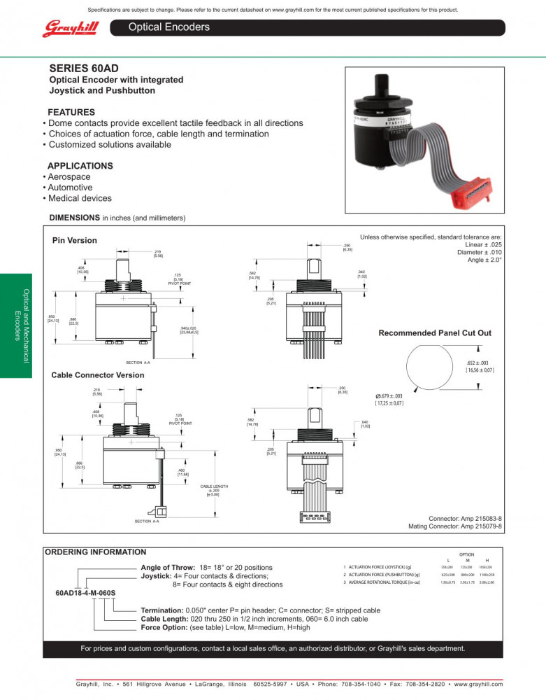 Grayhill 60AD series technical drawing page 1