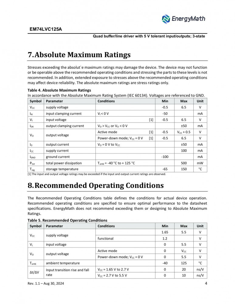 EM74LVC125APW datasheet page 4