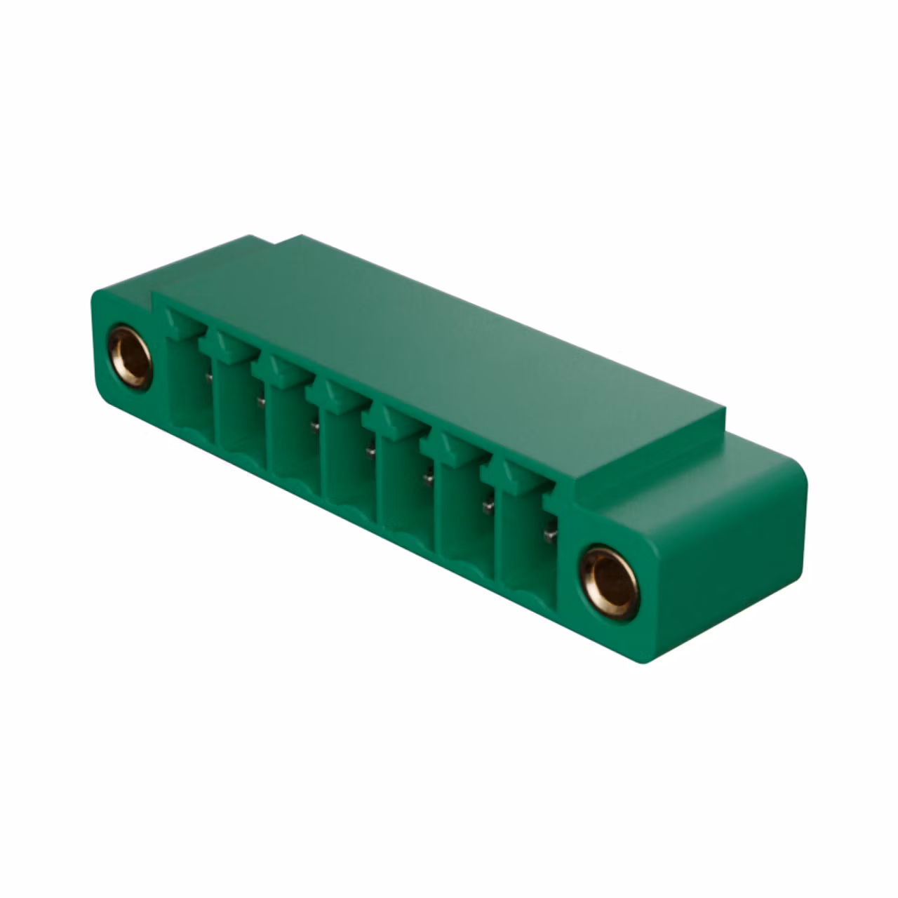 3.50mm Pitch Eurostyle Right-Angle PCB Header, with Threaded Retention Inserts, Green Housing, 7 Circuits for sale
